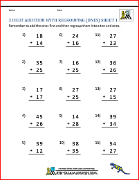 Grade 2 Addition with Carry Over Worksheet | Practice Sheets for Kids