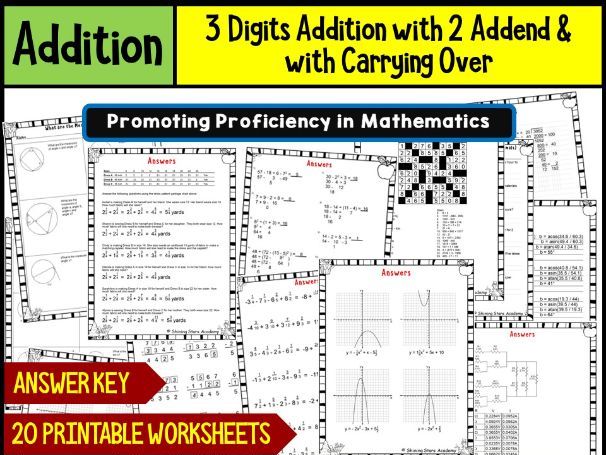3 DIGITS ADDITION WITH CARRY OVER OR REGROUPING Worksheet Math ...