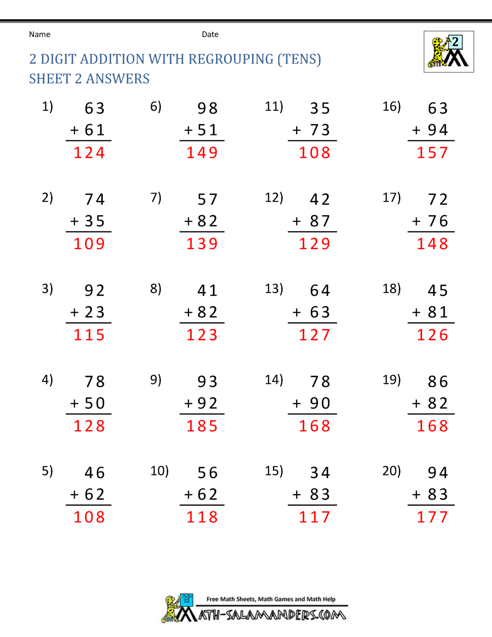 2 Digit Addition Worksheets - Worksheets Library
