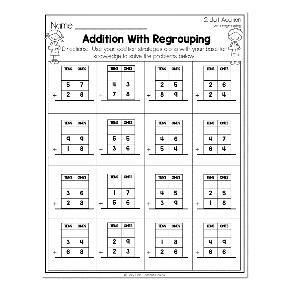 2nd Grade Math Worksheets - 2-Digit Addition With Regrouping ...