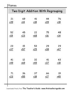 Two-Digit Addition With Regrouping #4 Worksheet for 2nd - 3rd ...