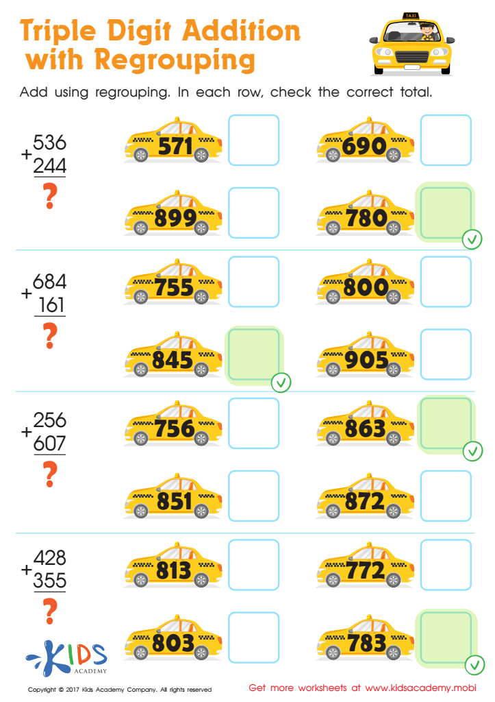Addition with regrouping online pdf worksheet for Grade 3 | Live ...