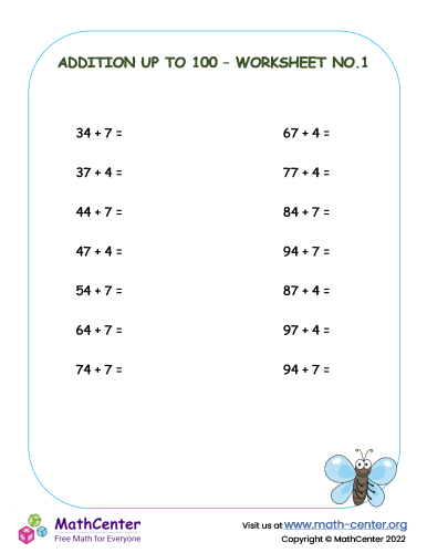 Addition up to 100 - Worksheet No.1 | Worksheets | Math Center ...