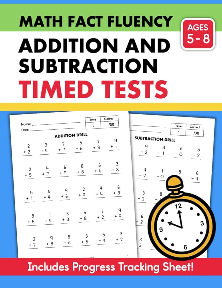 Fast Math Facts Timed Test Worksheets: Single Digit Addition and ...