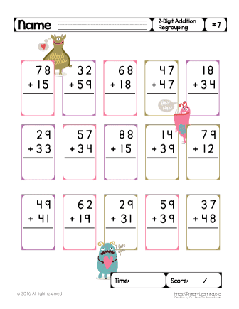 Two Digit Addition (Regrouping) #7 | PrimaryLearning.Org - Worksheets ...