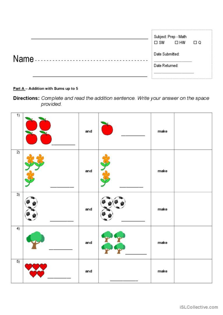 Addition Worksheets: English ESL worksheets pdf & doc - Worksheets Library