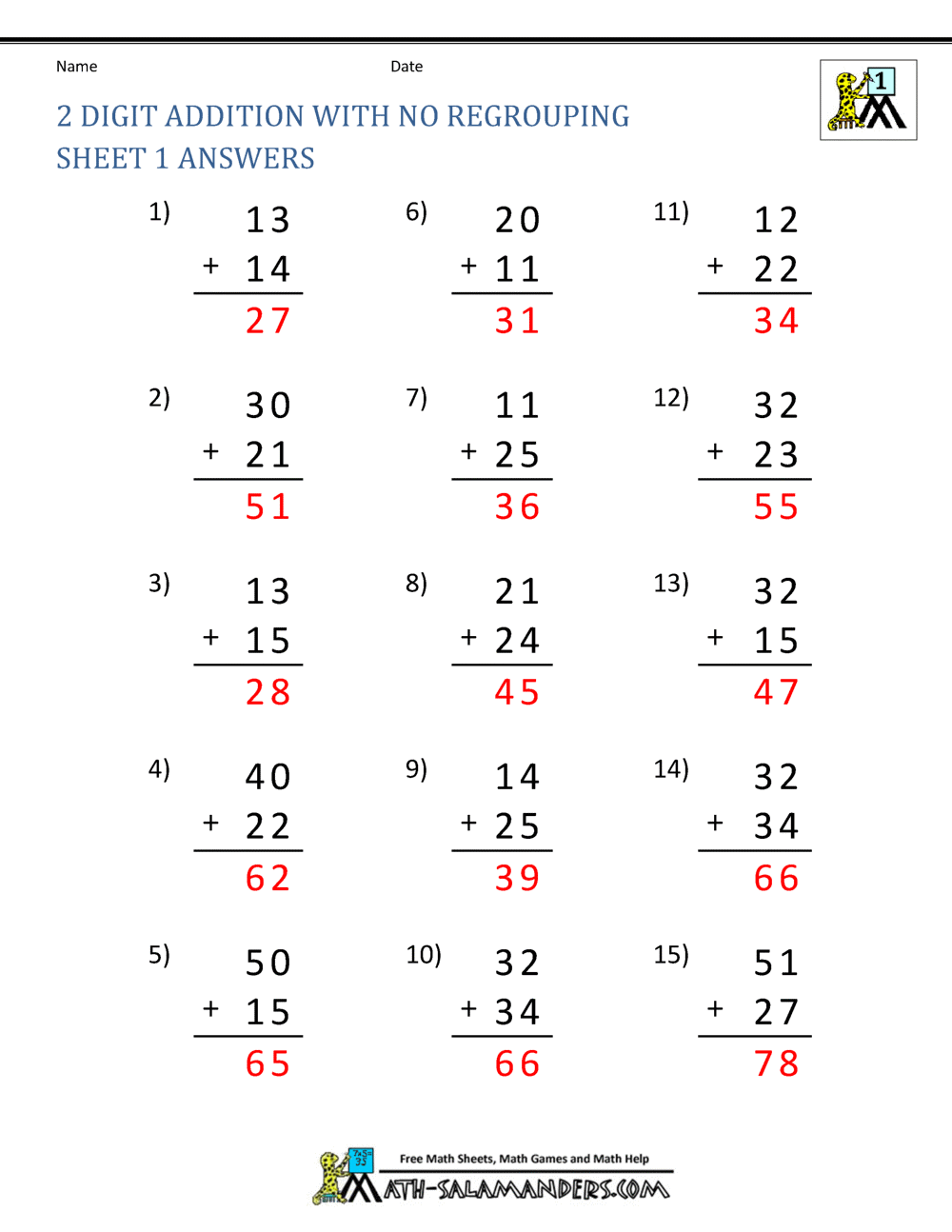 2 Digit Addition Without Regrouping - Worksheets Library