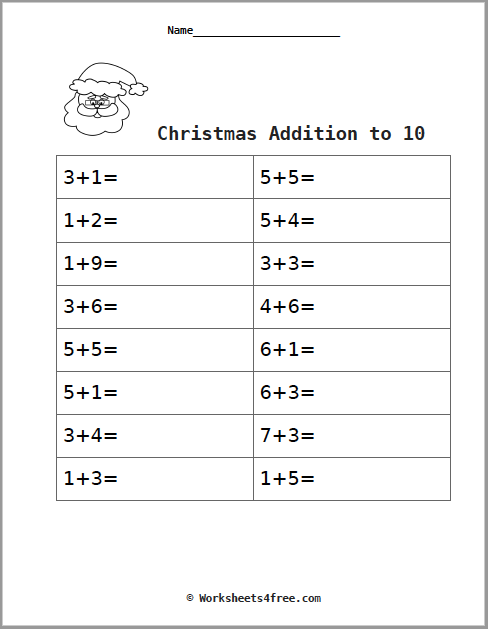Free Christmas Addition 1-Digit Math Worksheet - Worksheets4Free ...