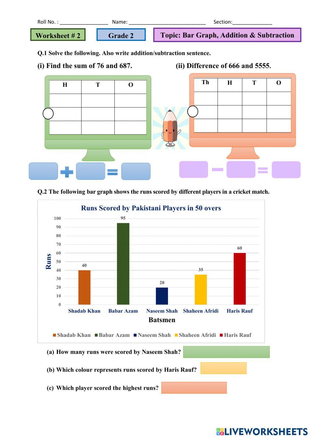 Addition & Subtraction, Bar Graph worksheet | Live Worksheets ...