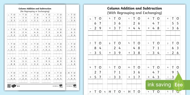 Maths-2-Digit Column Addition and Subtraction Worksheet - Worksheets ...
