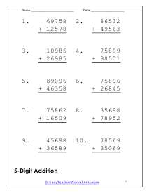 Adding Large Numbers Worksheets - Worksheets Library