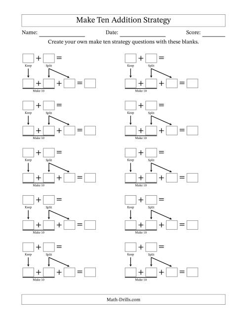 Make Ten Addition Strategy Blanks - Worksheets Library