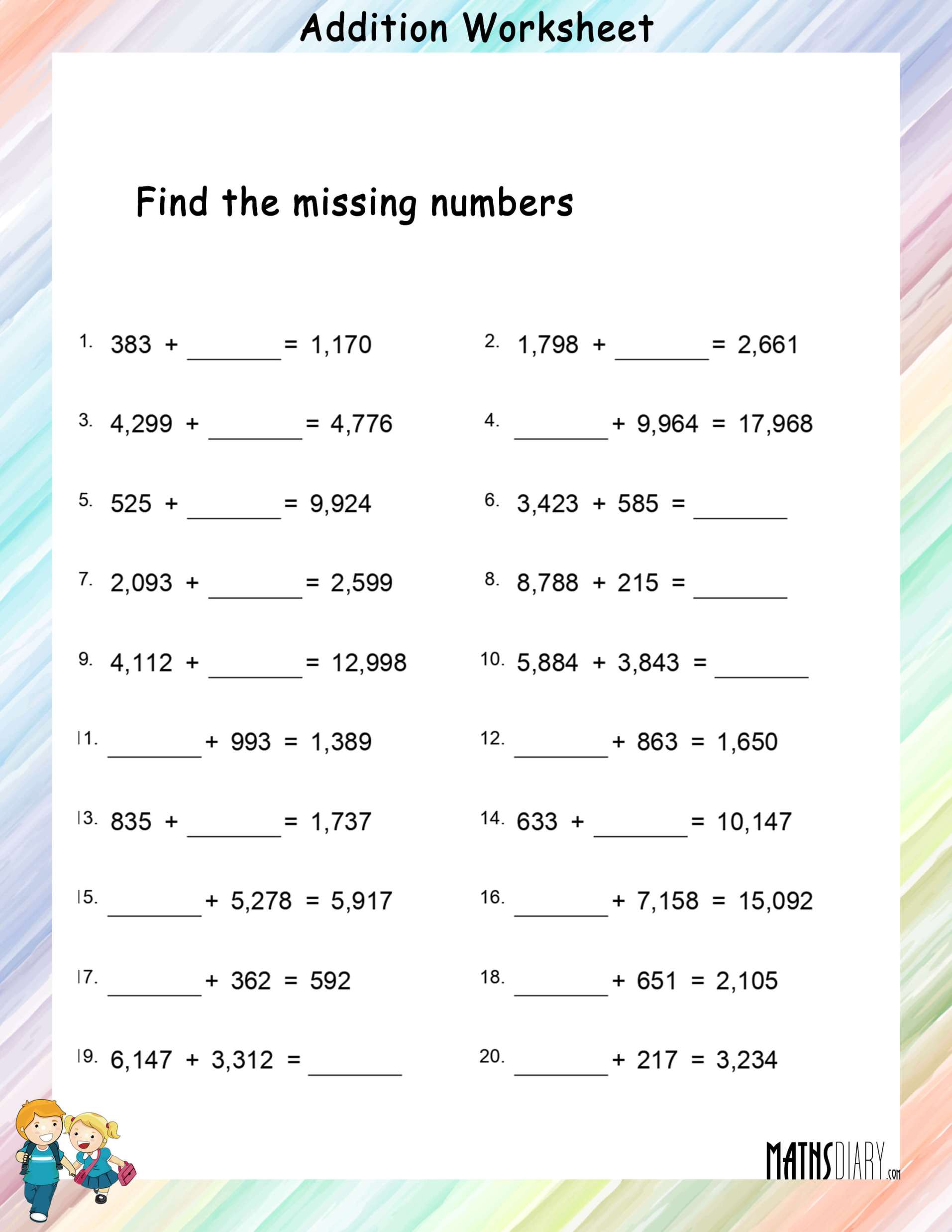 Find the missing number in addition worksheets - Math Worksheets ... - Worksheets Library