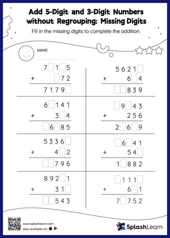Add 5-Digit and 3-Digit Numbers without Regrouping: Horizontal ...
