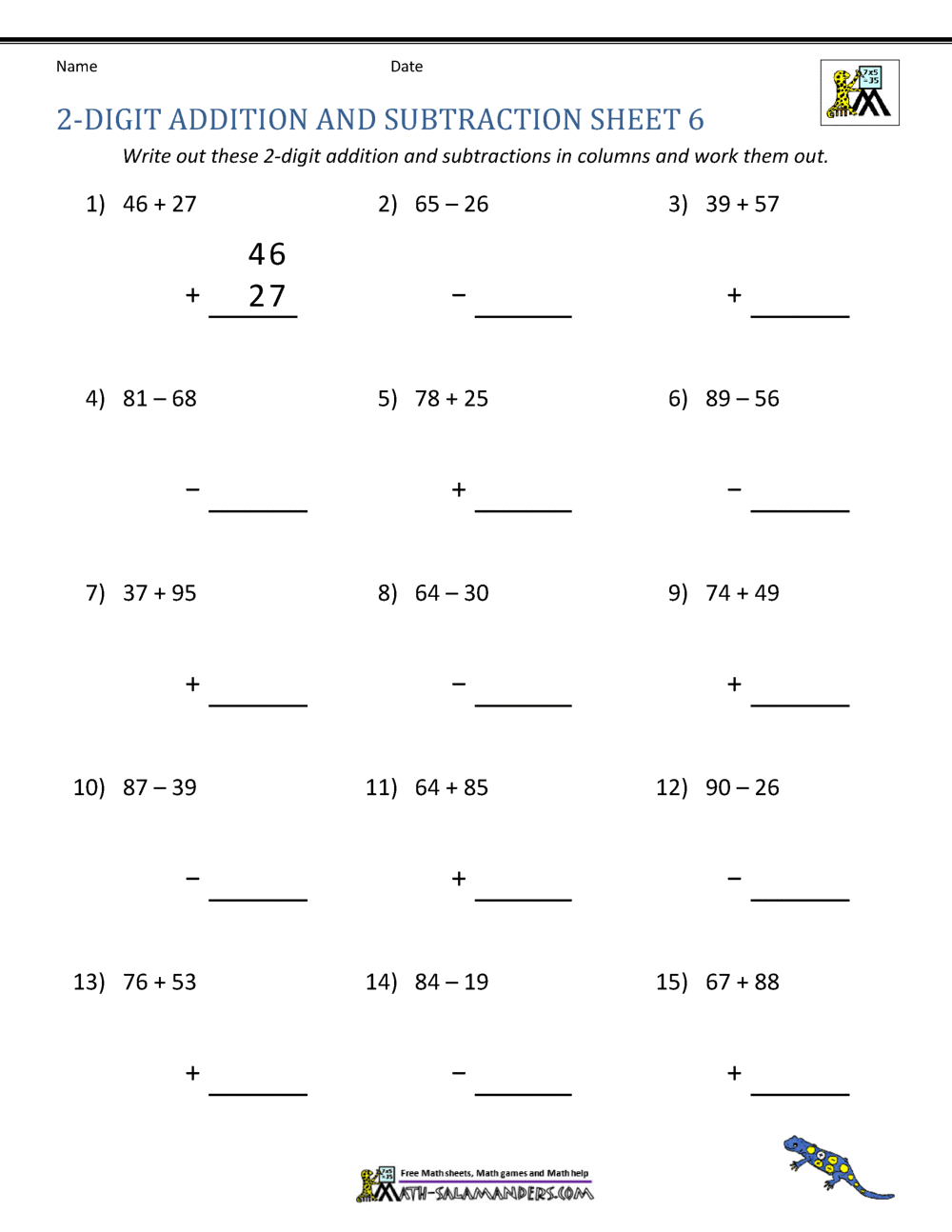 2 Digit Addition and Subtraction Worksheets - Worksheets Library