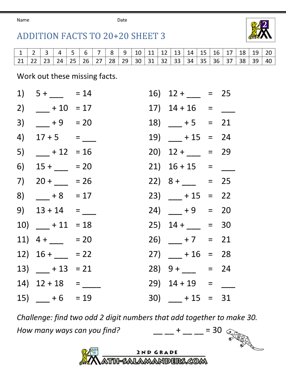 Math Addition Facts to 20 - Worksheets Library