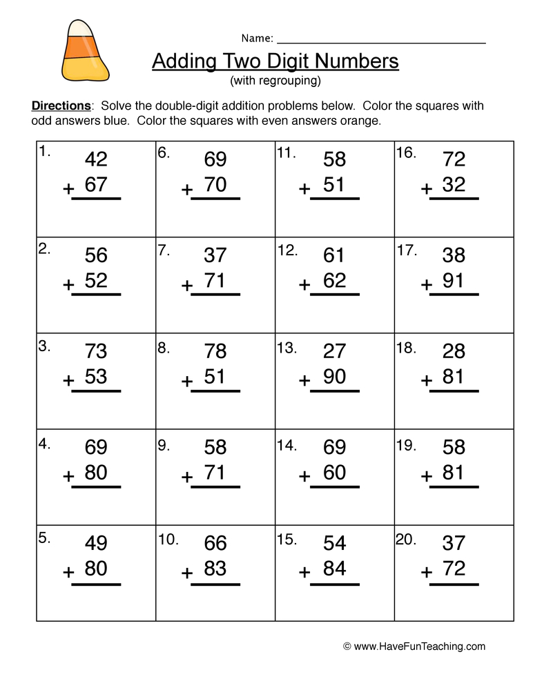 2-digit addition with regrouping worksheet | Live Worksheets ...