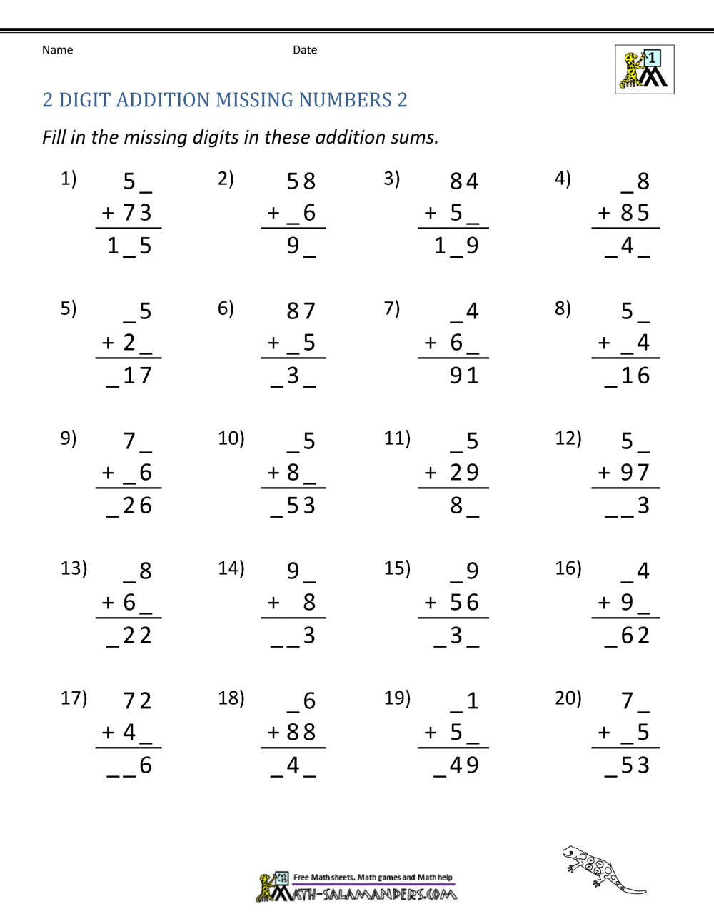 2 Digit Addition Worksheets - Worksheets Library