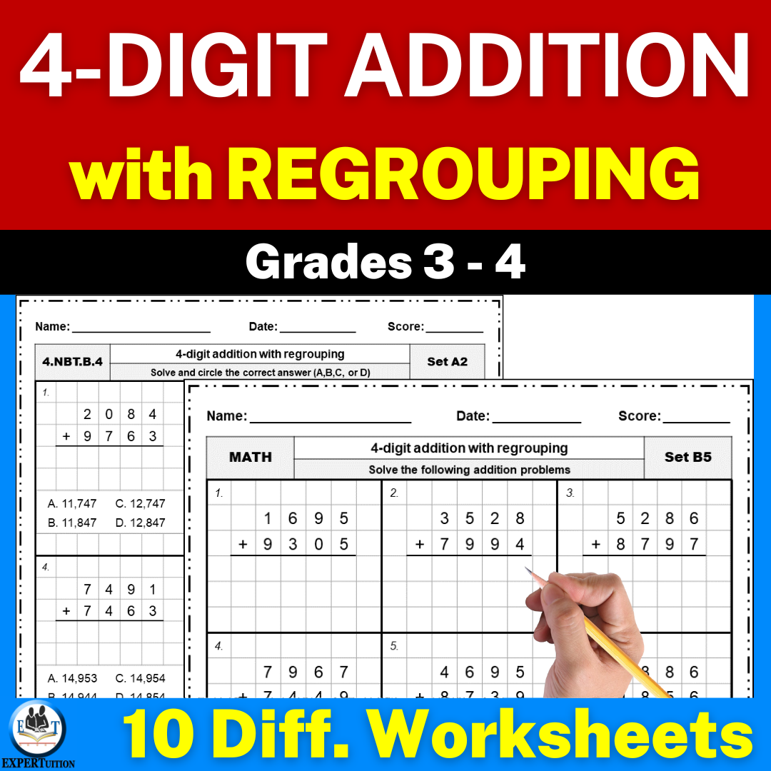 4-Digit Addition With Regrouping Worksheets | Differentiated ...