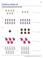 Addition within 20 Worksheets | Sums up to 20 - Worksheets Library