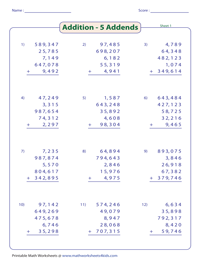 Adding Large Numbers Worksheets - Worksheets Library