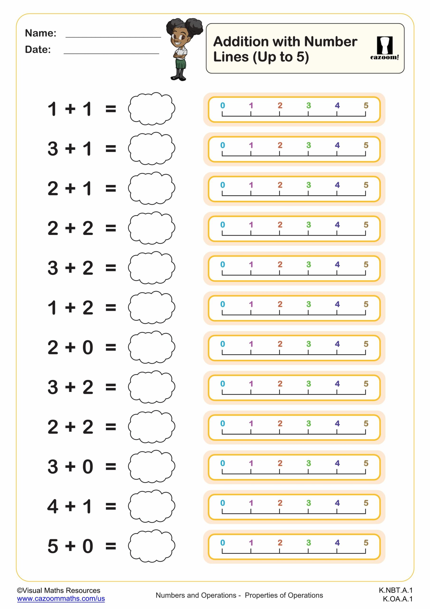 Free addition worksheet with number line for kindergarten, Download ...