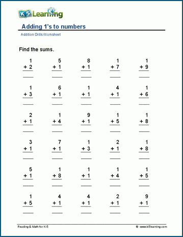 Adding 1s to numbers worksheets | K5 Learning - Worksheets Library