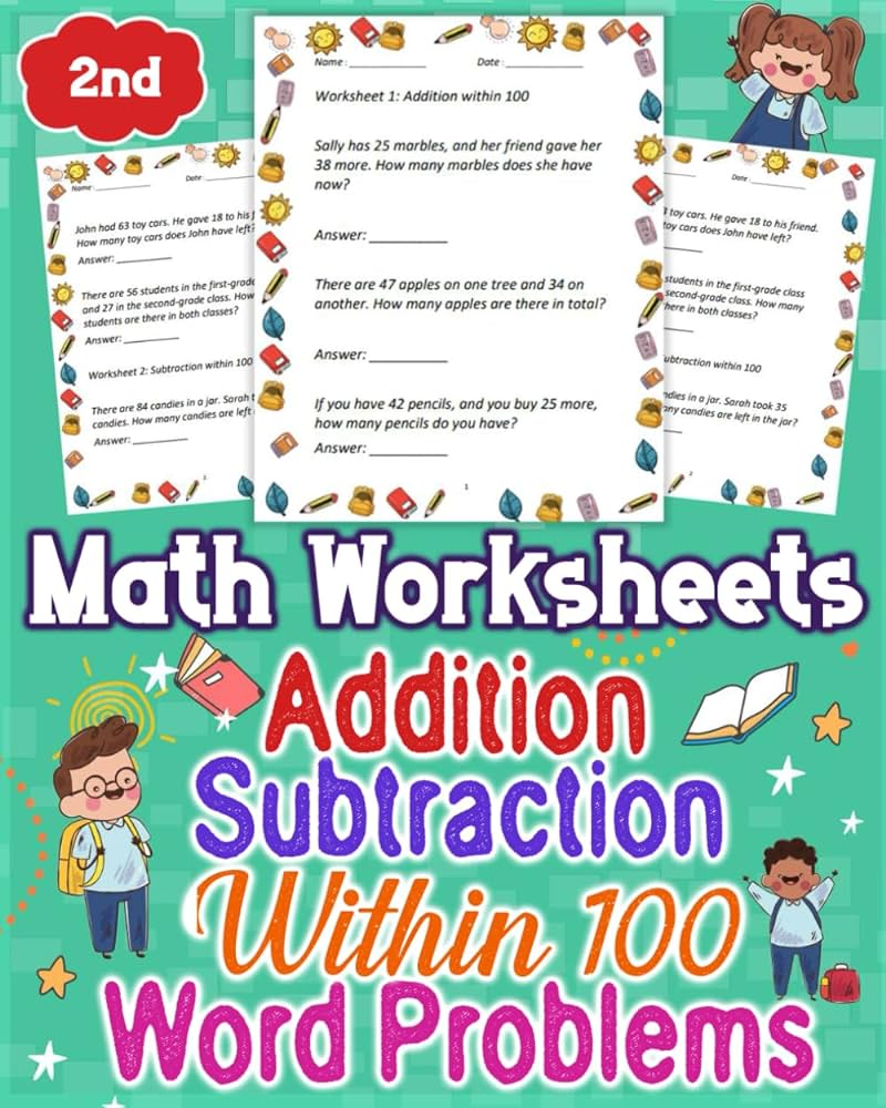 Math Worksheets Addition and Subtraction Within 100, Word Problems 2nd ...