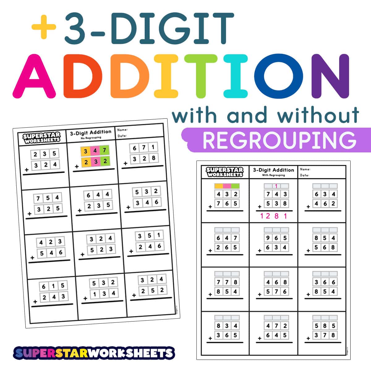 Addition with Regrouping Worksheets - Superstar Worksheets - Worksheets ...