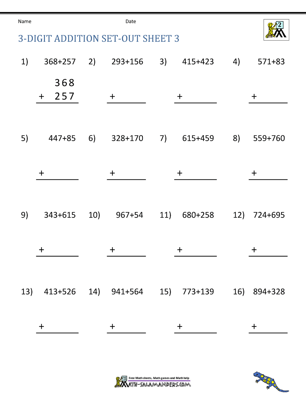 3 Digit Addition Worksheets - Worksheets Library