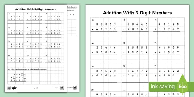Addition with 5 Digit Numbers (Lehrer gemacht) - Twinkl - Worksheets Library