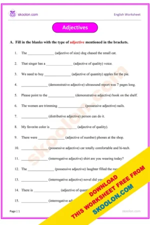 Adjectives worksheet for grade 6 Archives - skoolon.com - Worksheets Library