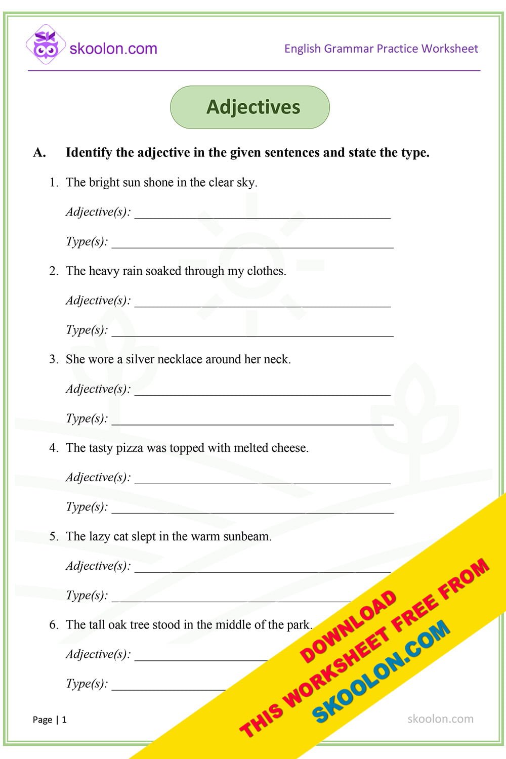 Adjectives with Answers-6 - skoolon.com - Worksheets Library