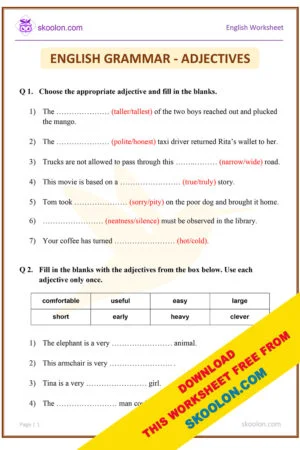 Adjectives worksheet for grade 2 Archives - skoolon.com - Worksheets Library