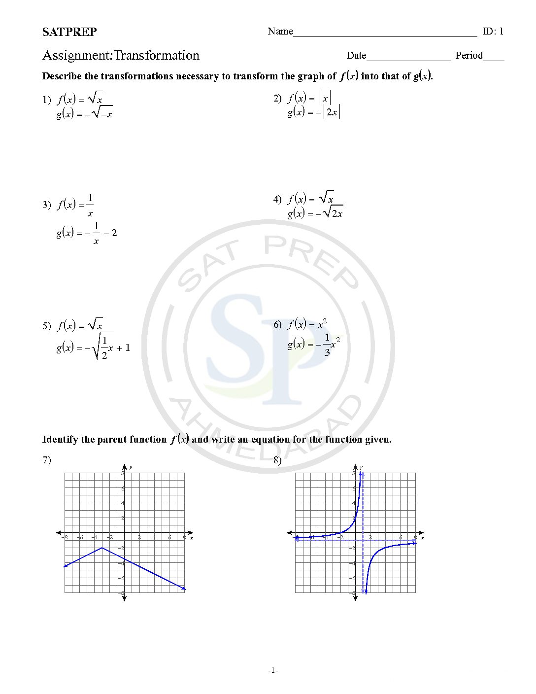 Free advanced algebra graph transformations worksheet, Download Free ...