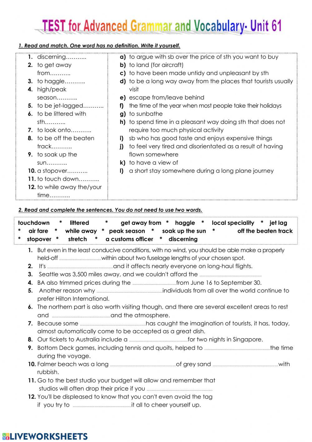 Advanced Grammar and Vocabulary Unit 61 worksheet | Live Worksheets - Worksheets Library