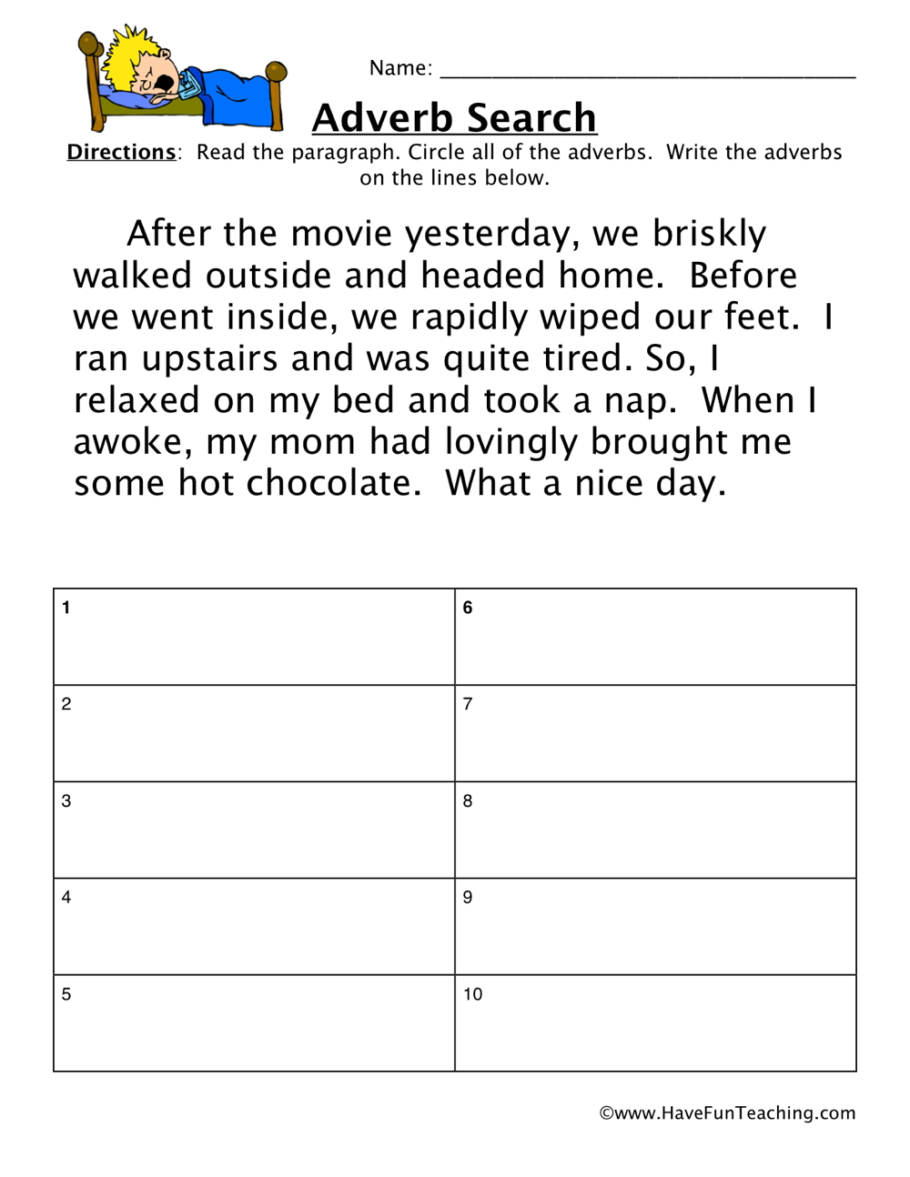 Adverb Movie Worksheet - Worksheets Library