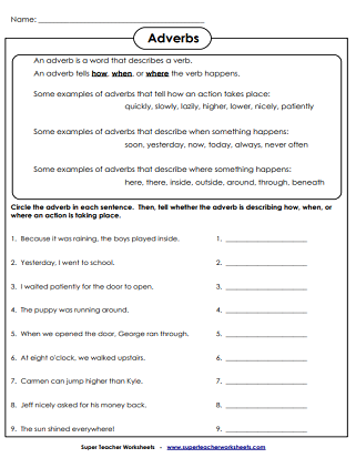 Adverbs: Printable Worksheets - Worksheets Library