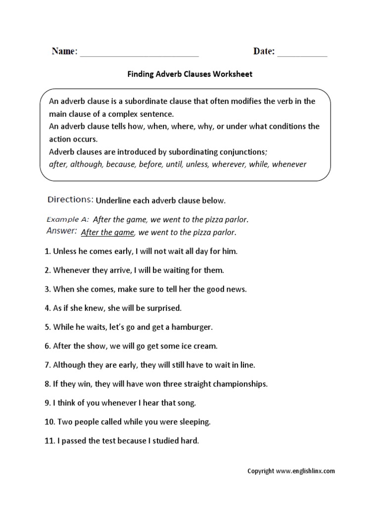 Adverbial Clauses ESL Worksheets Games Activities - Worksheets Library