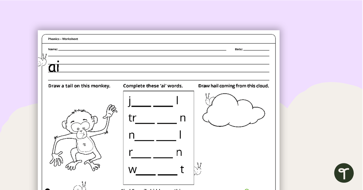 AI, AY Vowel Worksheet - Have Fun Teaching - Worksheets Library