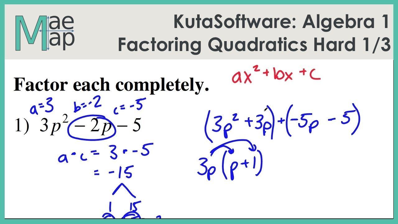 KutaSoftware: Algebra 1- Factoring Quadratics Hard Part 1 - Worksheets ...