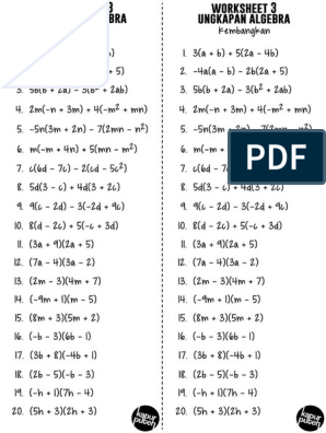 Worksheet) Ungkapan Algebra 3 PDF | PDF - Worksheets Library