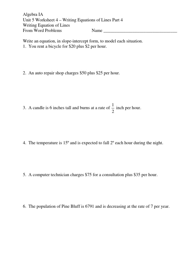 Linear Equations In One Variable Word Problems Worksheet Live