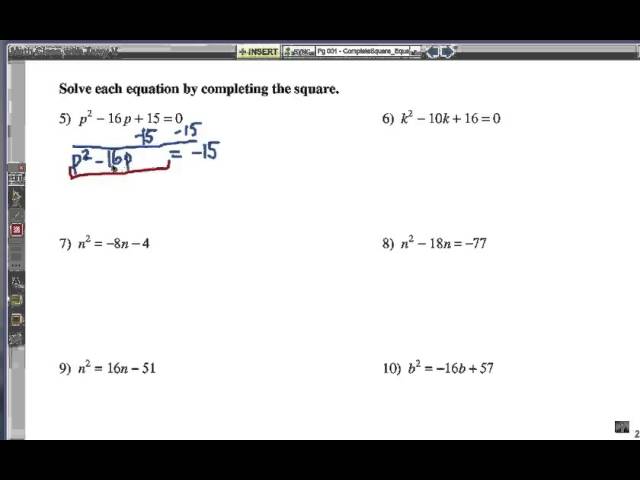 Completing the Square: for Solving Equations - Worksheets Library