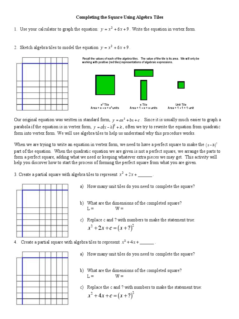 Complete The Square Worksheet | PDF | Elementary Mathematics ... - Worksheets Library