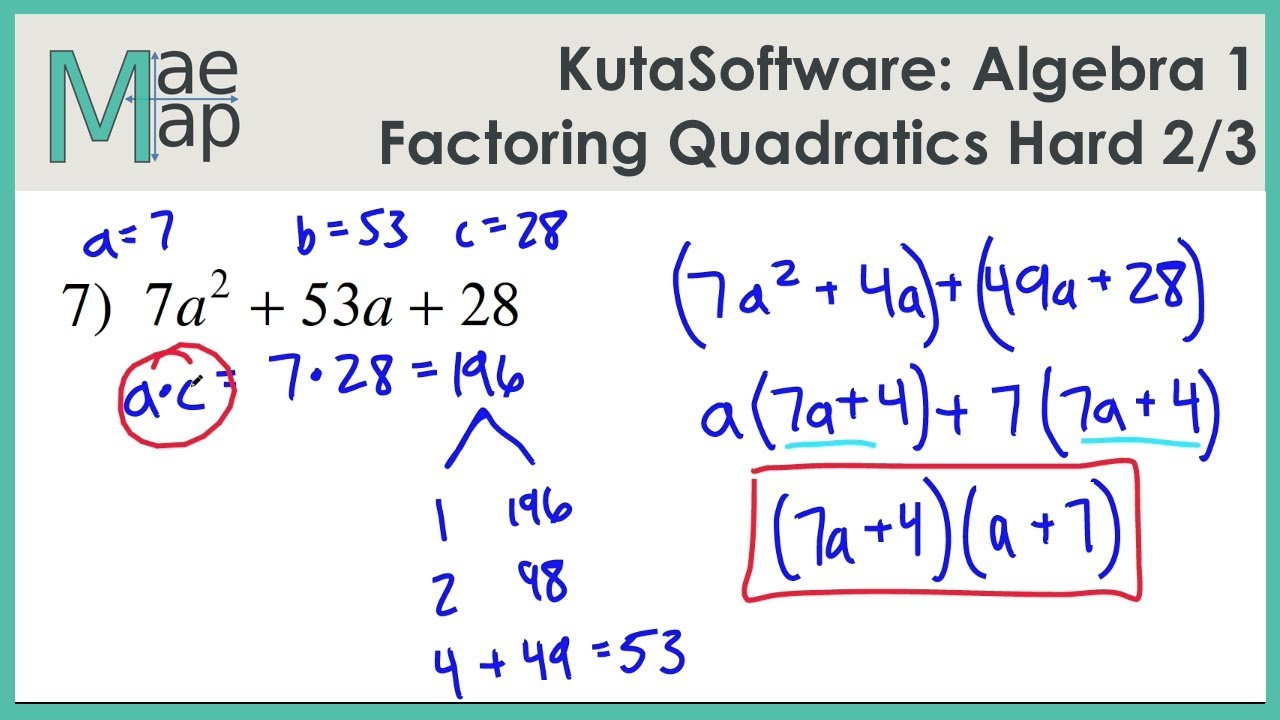 KutaSoftware: Algebra 1- Factoring Quadratics Hard Part 2 - Worksheets ...