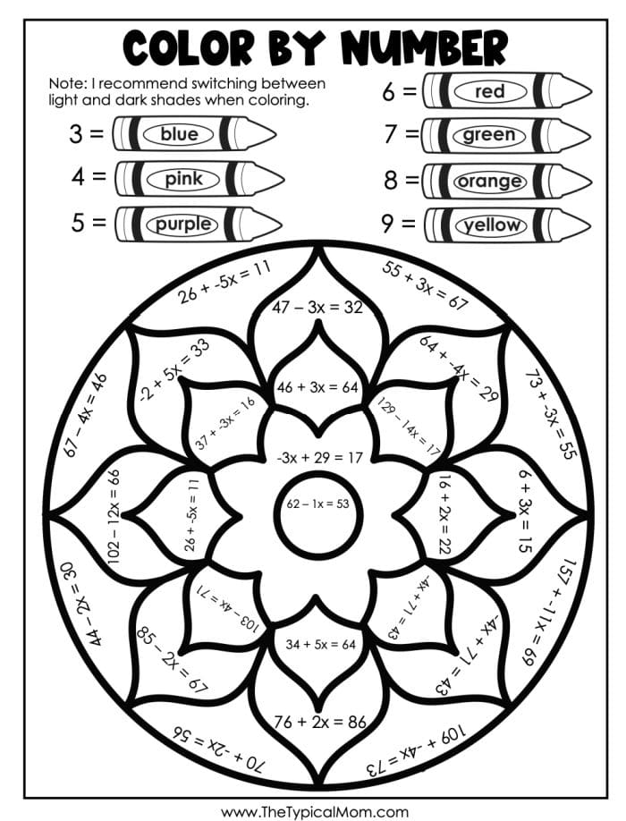Fun Algebra Coloring Sheets for Learning Math Concepts