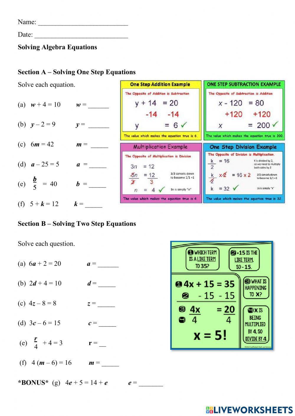 Free algebra equations worksheet, Download Free algebra equations ...