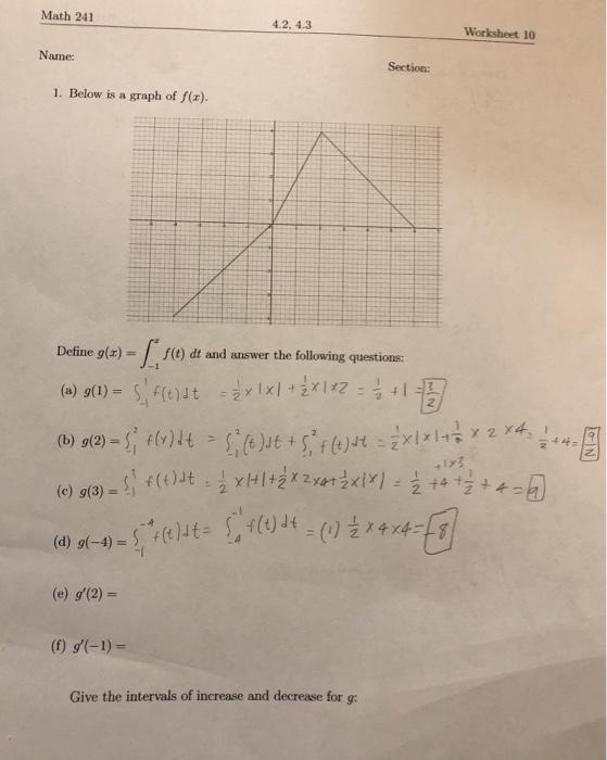 Solved Math 241 4.2, 4.3 Worksheet 10 Name: Section: 1. | Chegg.com - Worksheets Library