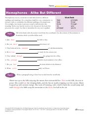 Wk 4 homophones alike but different.pdf - Name: Homophones - Alike ... - Worksheets Library